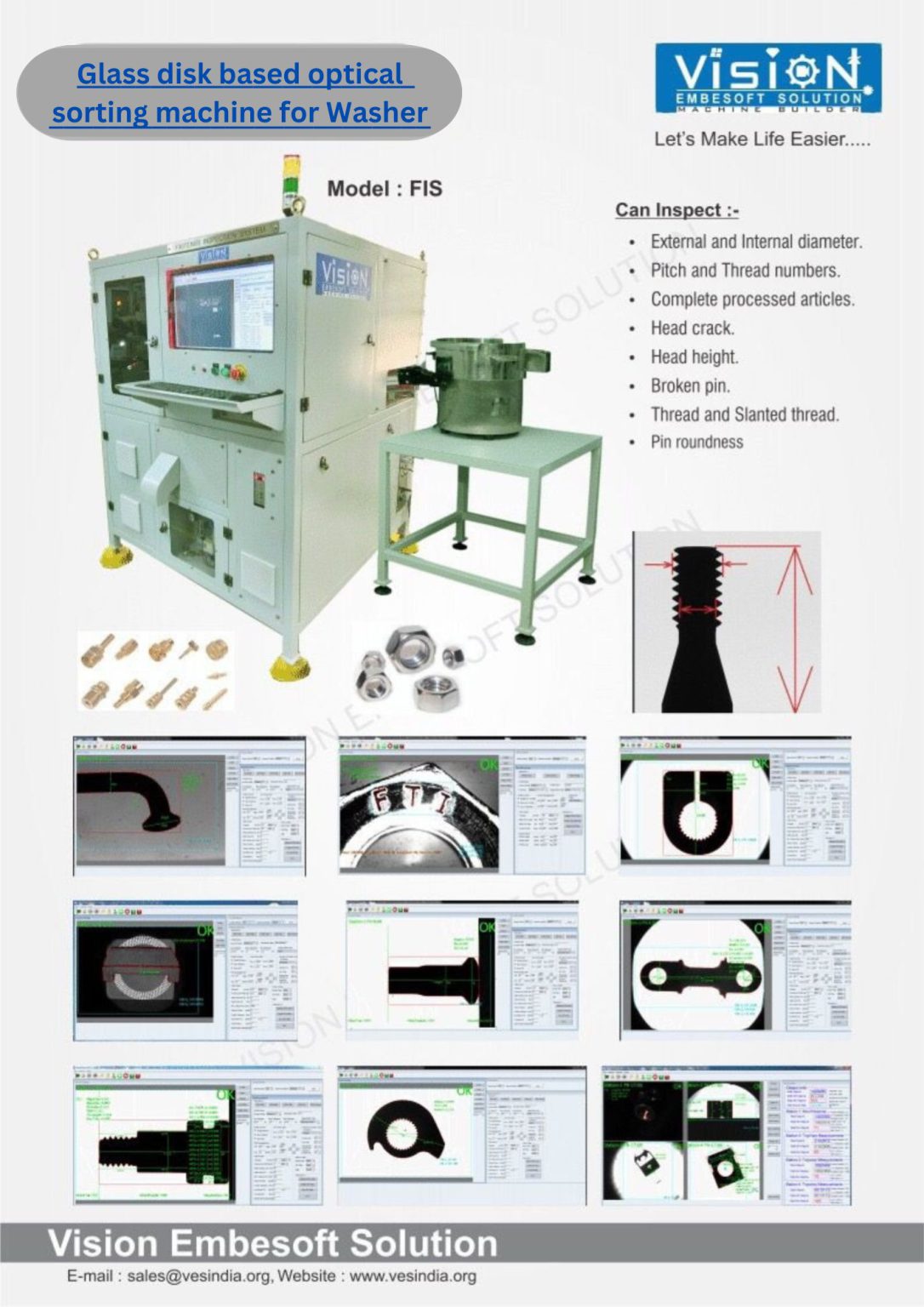 Glass disk based optical sorting machine for washer - Machine Vision ...