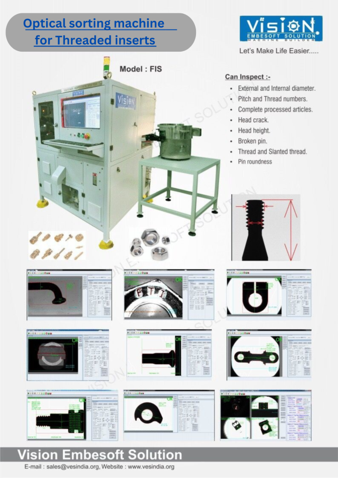 optical sorting machine for Threaded inserts - Machine Vision and Laser ...